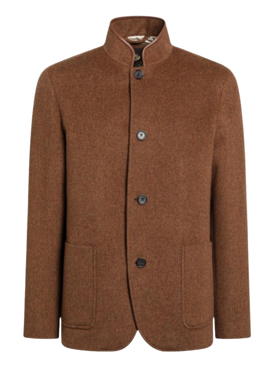 LORO PIANA Loro Piana Long Sleeve Button-Up Jacket with Leather Trim